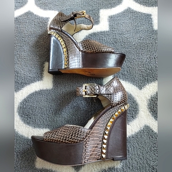 Michael Kors | Shoes | Michael Kors Croco Embossed Studded Ella Sandals ...